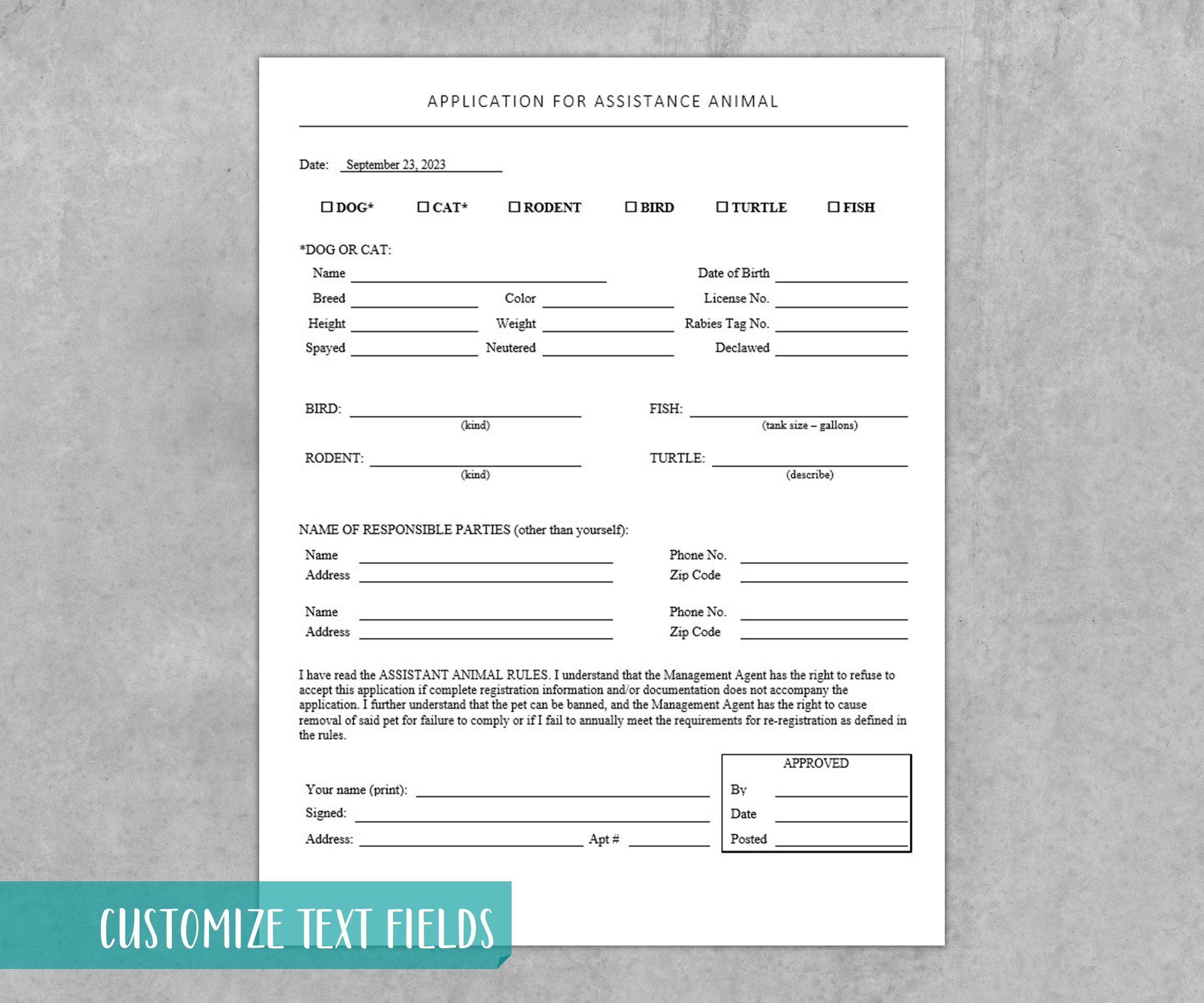 Assistance Animal Request & Agreement | Renters Emotional Support Pet ...