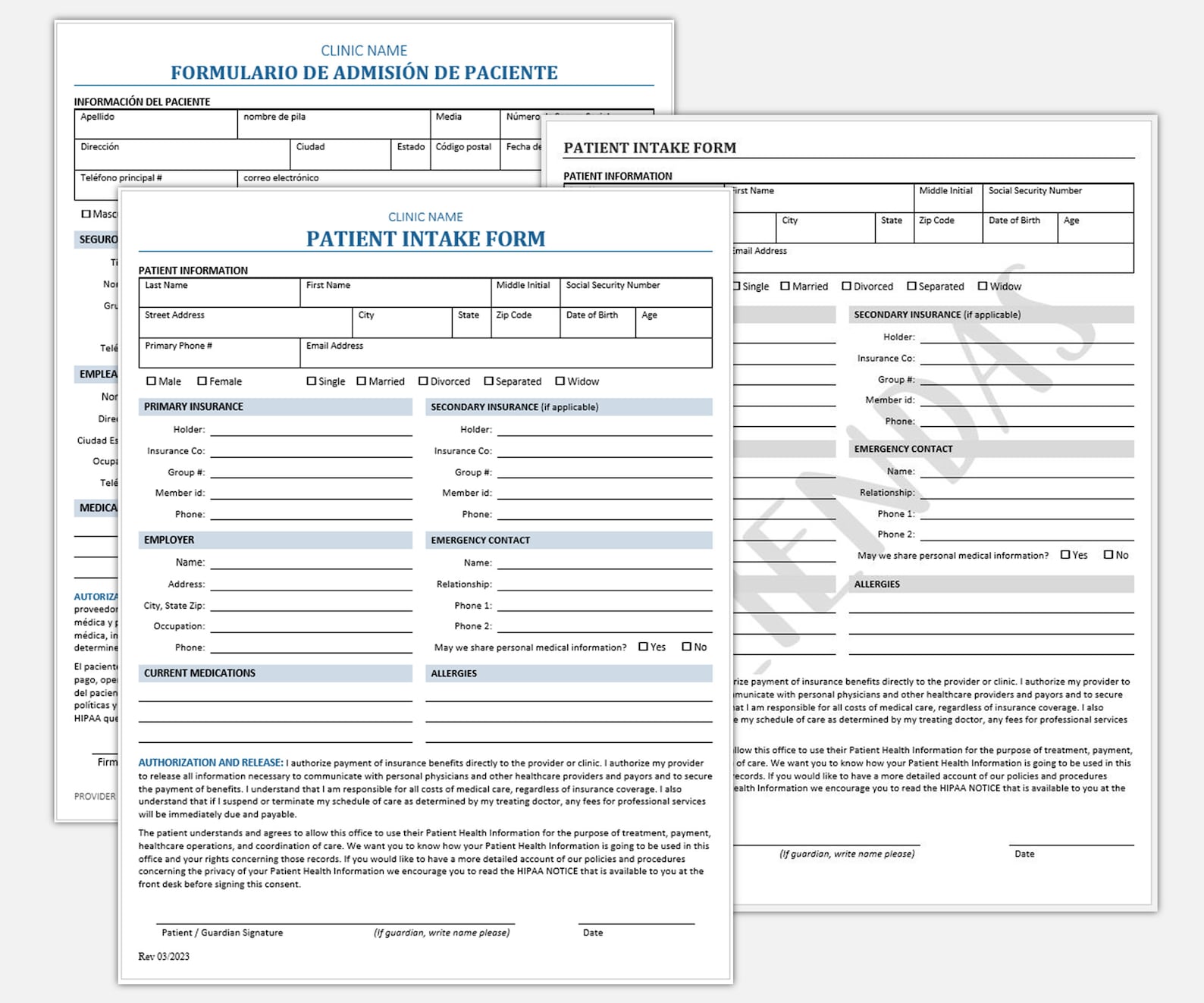 Patient Intake Form Template: Clinic Healthcare (PDF & Word) - Etsy