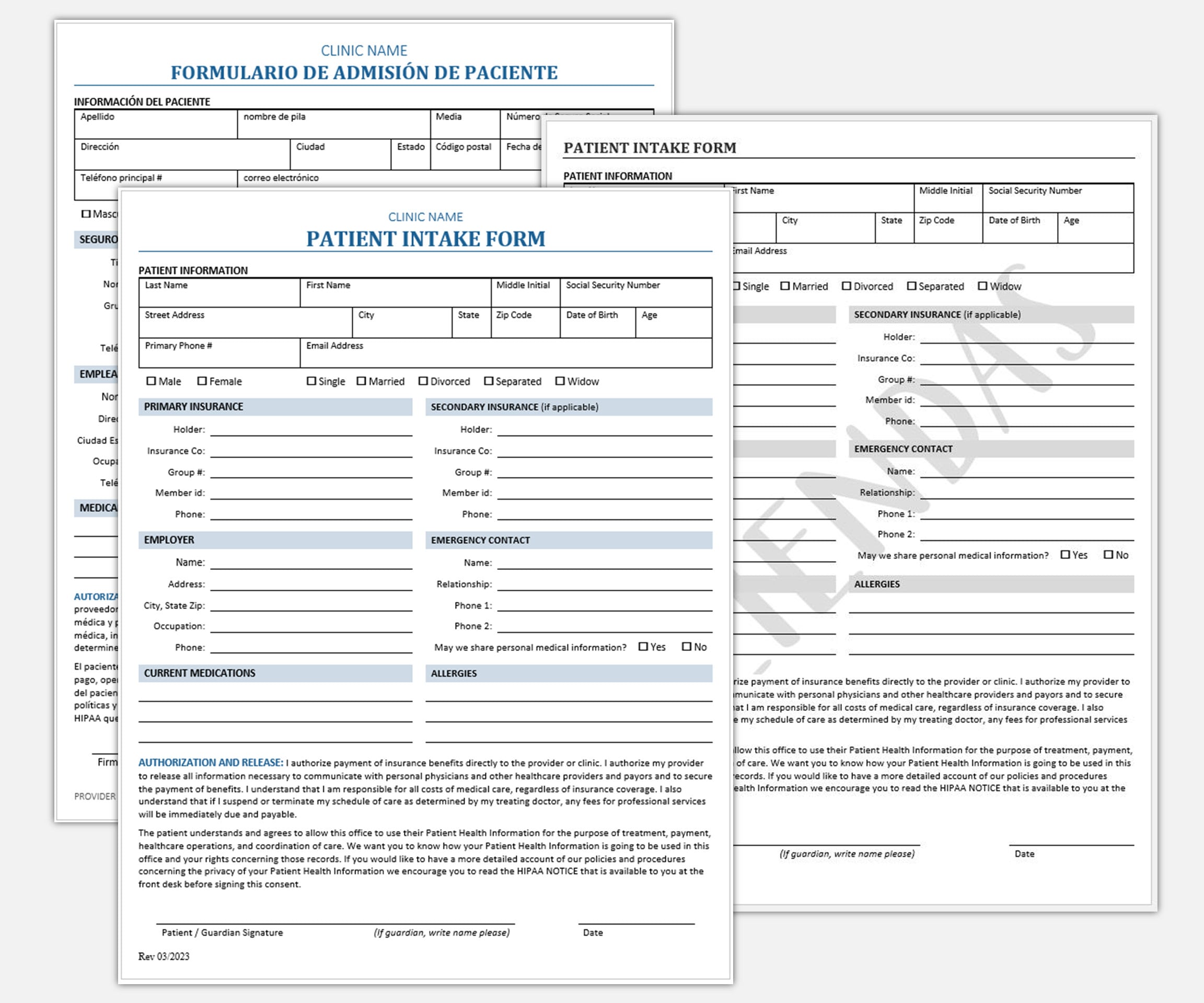 Patient Intake Form Template: Clinic Healthcare (PDF & Word) - Etsy