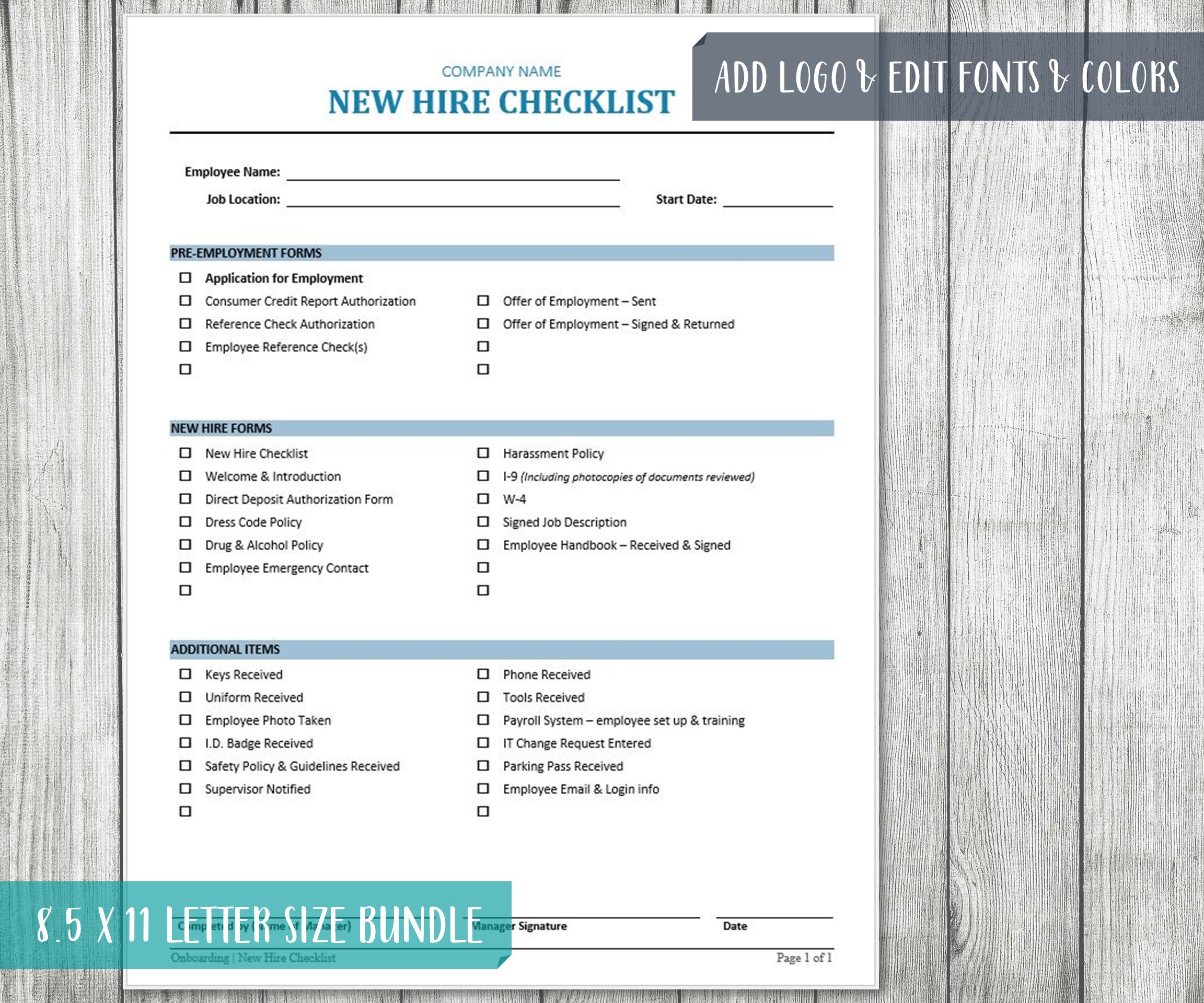 New Employee Checklist | HR Onboarding Templates | New Hire Template ...