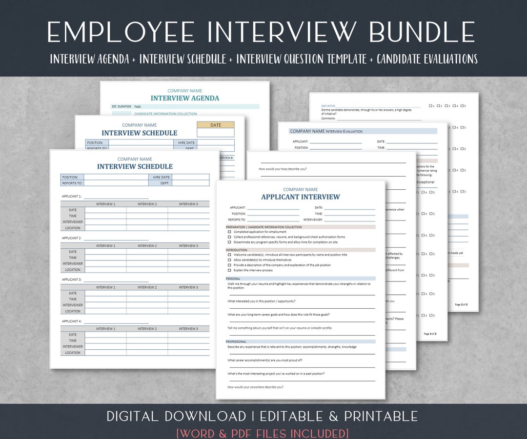 Applicant Interview Bundle: Agenda, Questions, Evaluation (editable ...