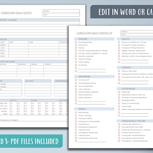 Caregiver Daily Task List & Note Page for Monitoring Patient Health ...