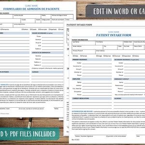 Medical Intake & Patient Information Template Bundle English - Etsy
