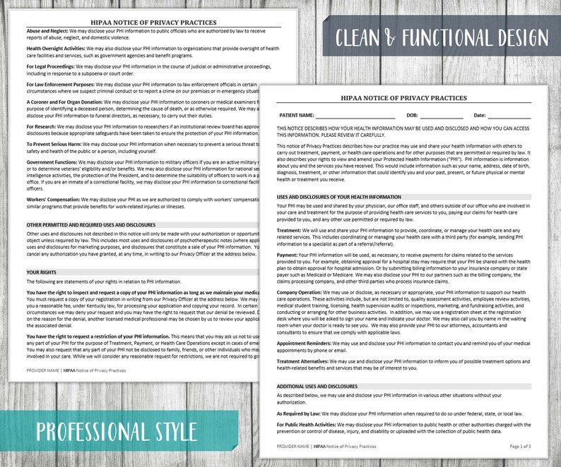 HIPAA Notice of Privacy Practices Template Medical Intake - Etsy
