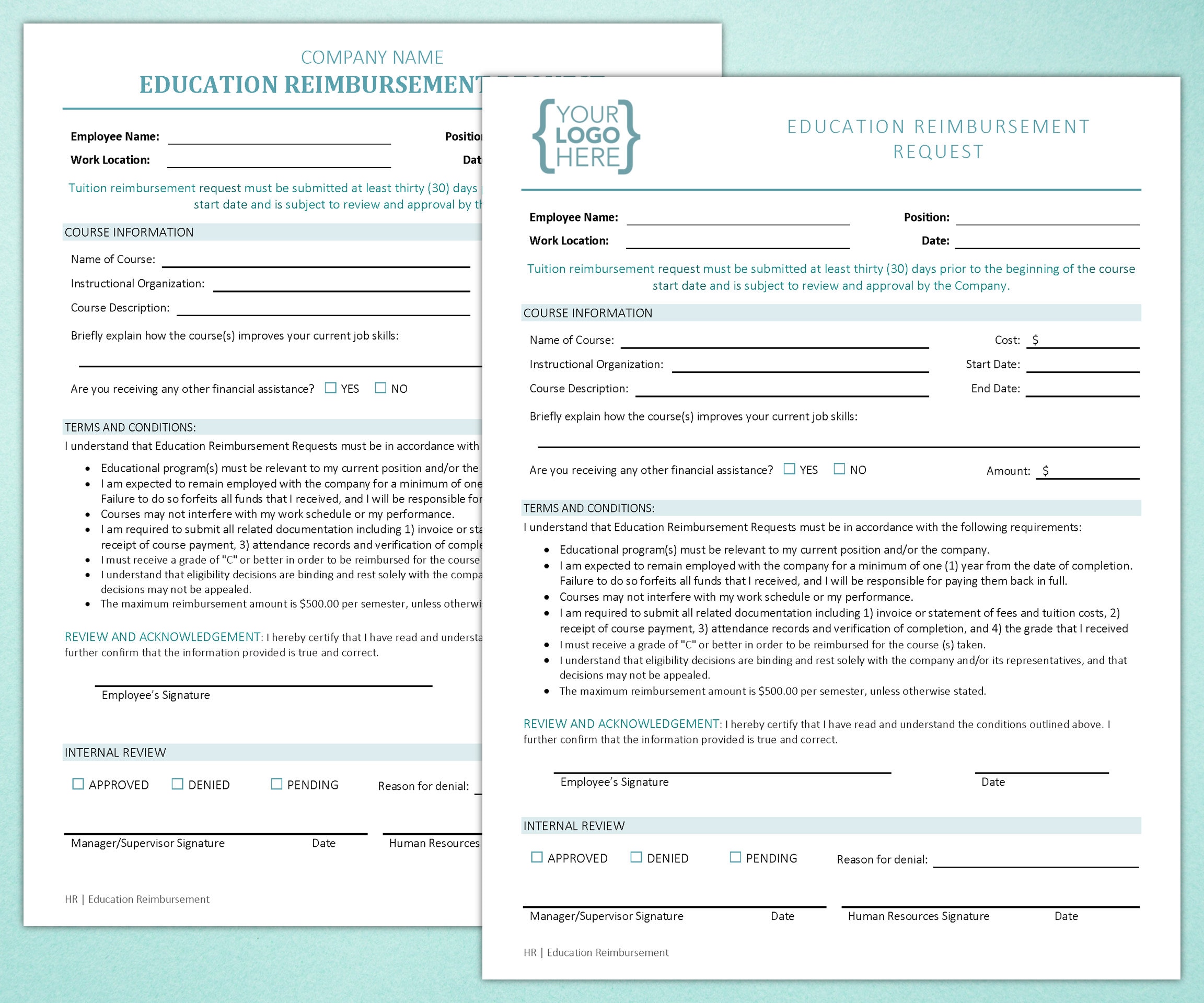 Employee Education Reimbursement Request Form Template Training ...
