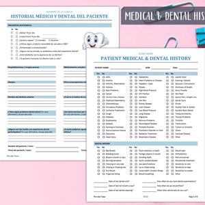 Dental Patient Intake Templates Bundle -english & Spanish | Medical ...