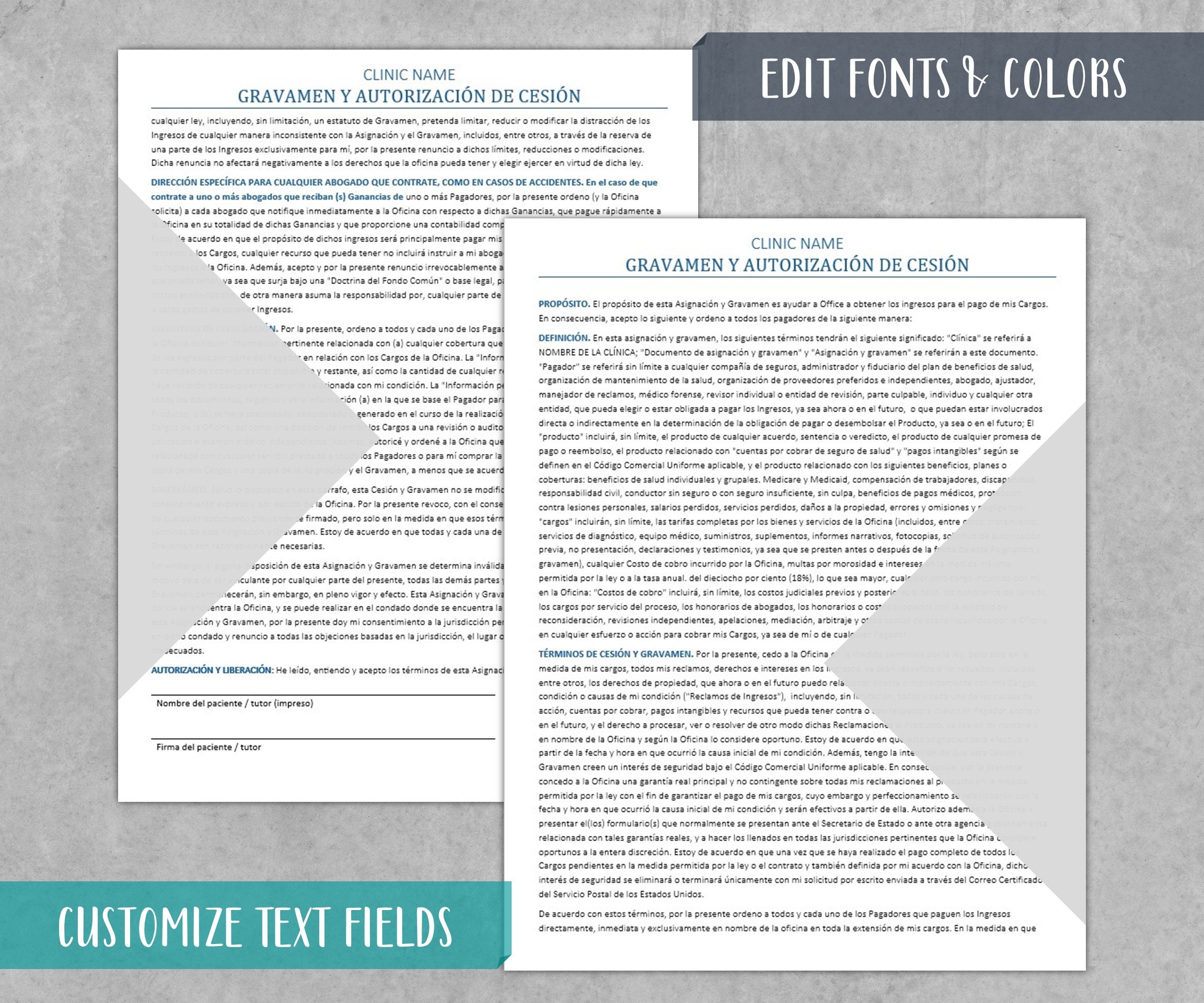 Medical Assignment, Lien, Authorization Forms | English & Spanish ...
