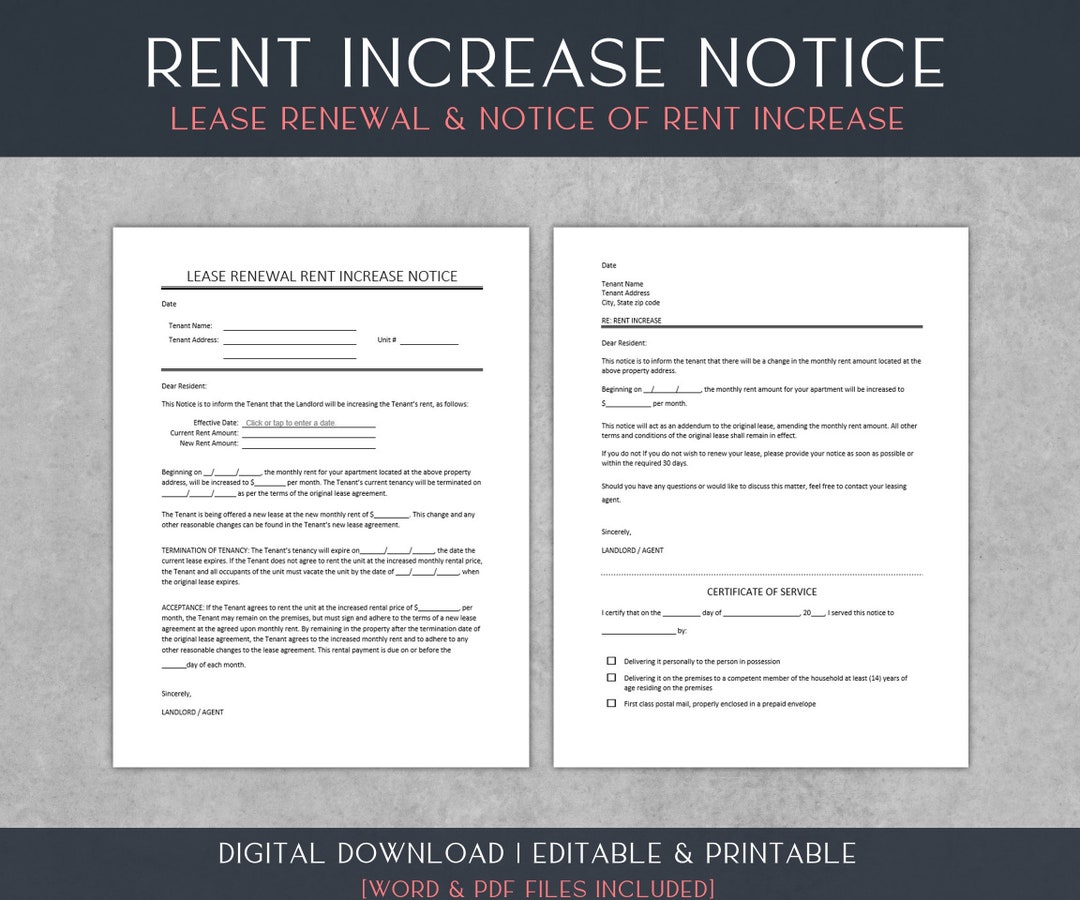 Rent Increase Notice Template: Editable Landlord Forms (word & PDF) - Etsy