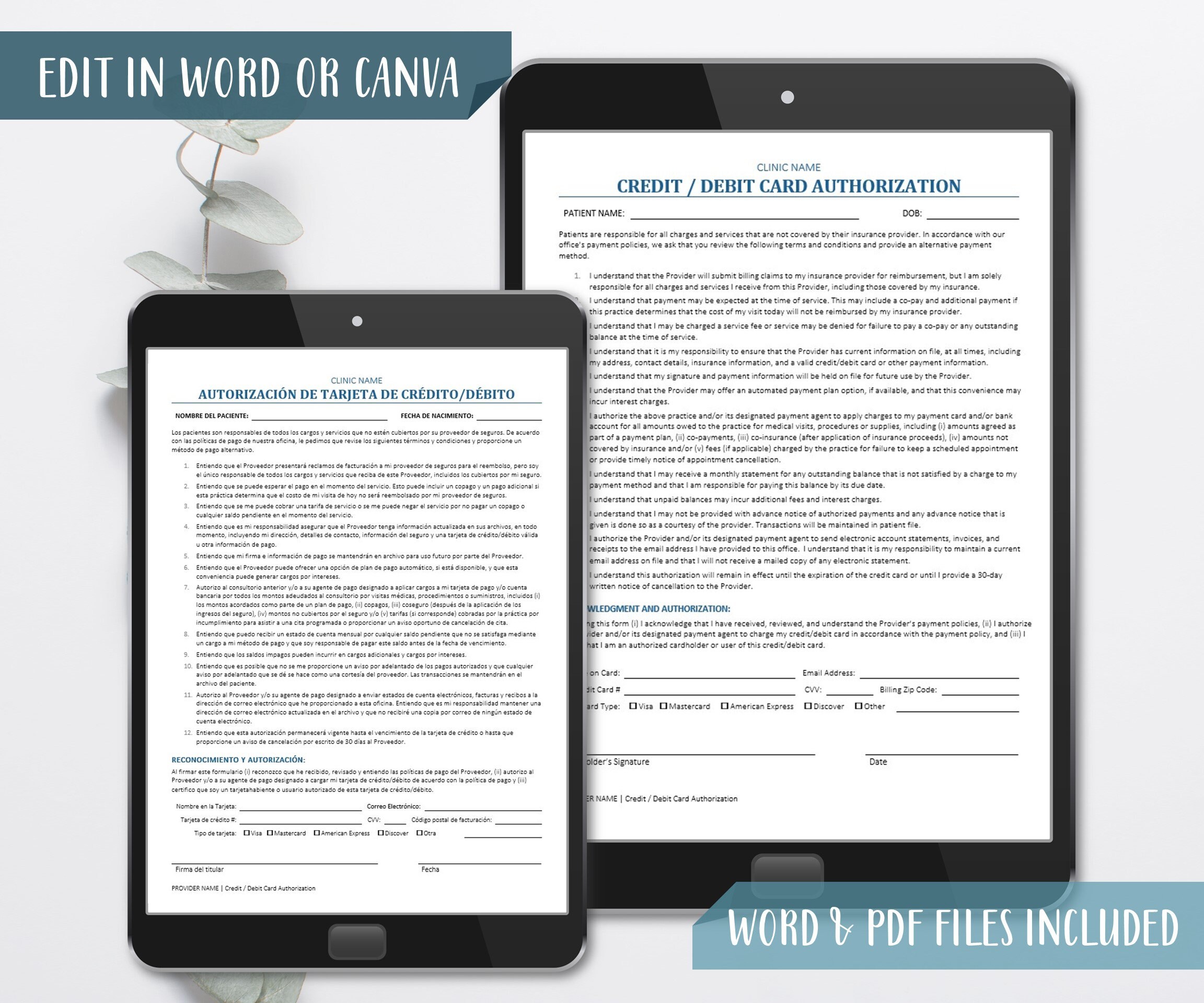 Payment Authorization Form | English, Spanish | Billing Policy ...