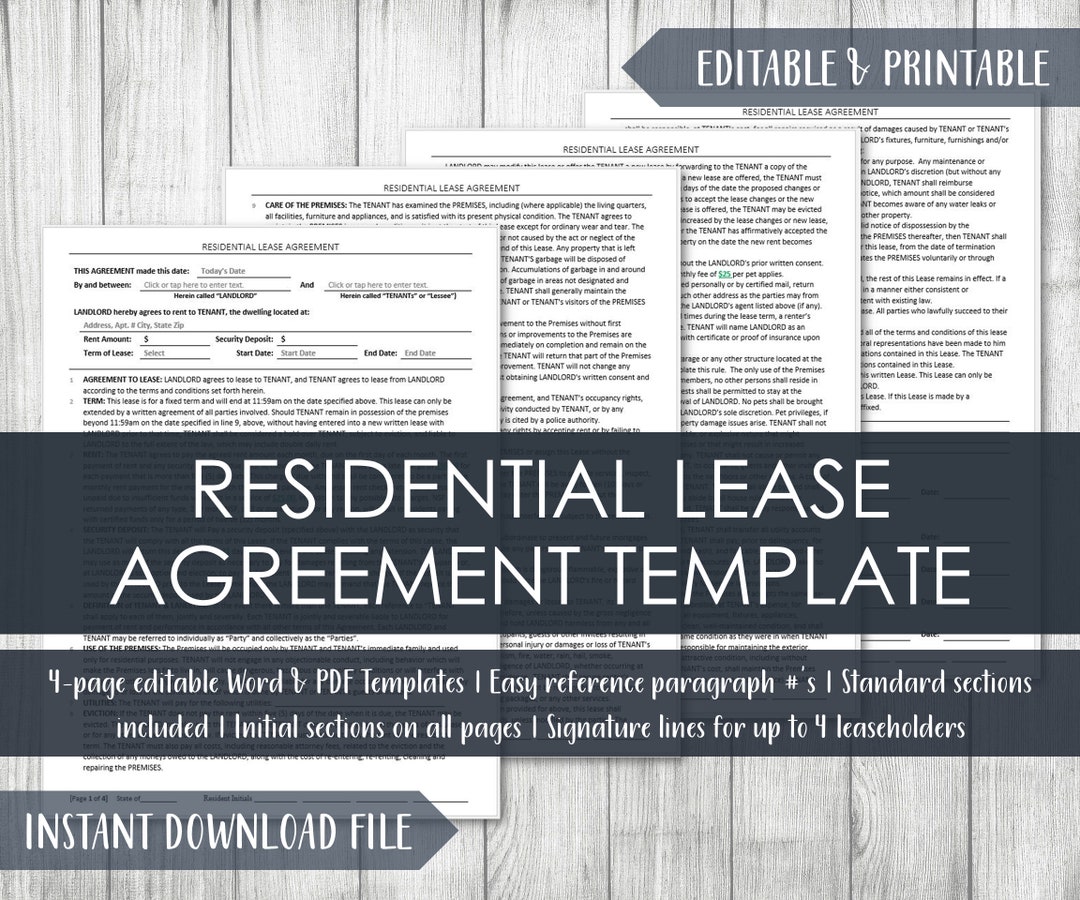 Residential Lease Agreement Template | Rental Contract | Landlord Forms ...