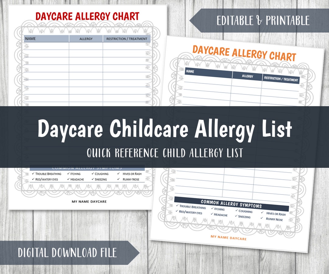 Daycare Allergy List Printable Template (PDF, Word) - Etsy