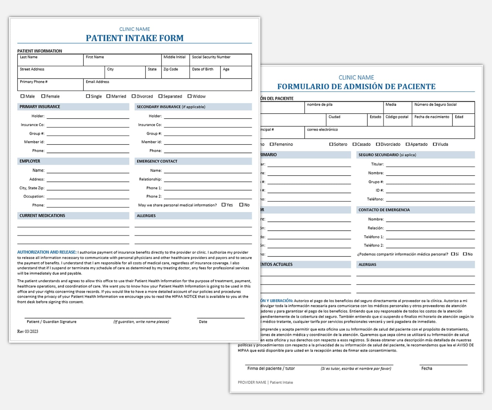 Patient Intake Form Template: Clinic Healthcare (PDF & Word) - Etsy