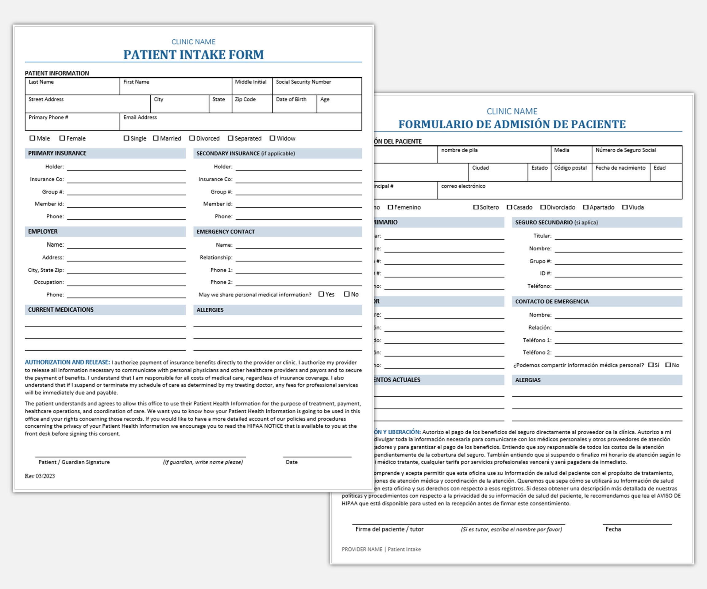 Patient Intake Form Template: Clinic Healthcare (PDF & Word) - Etsy