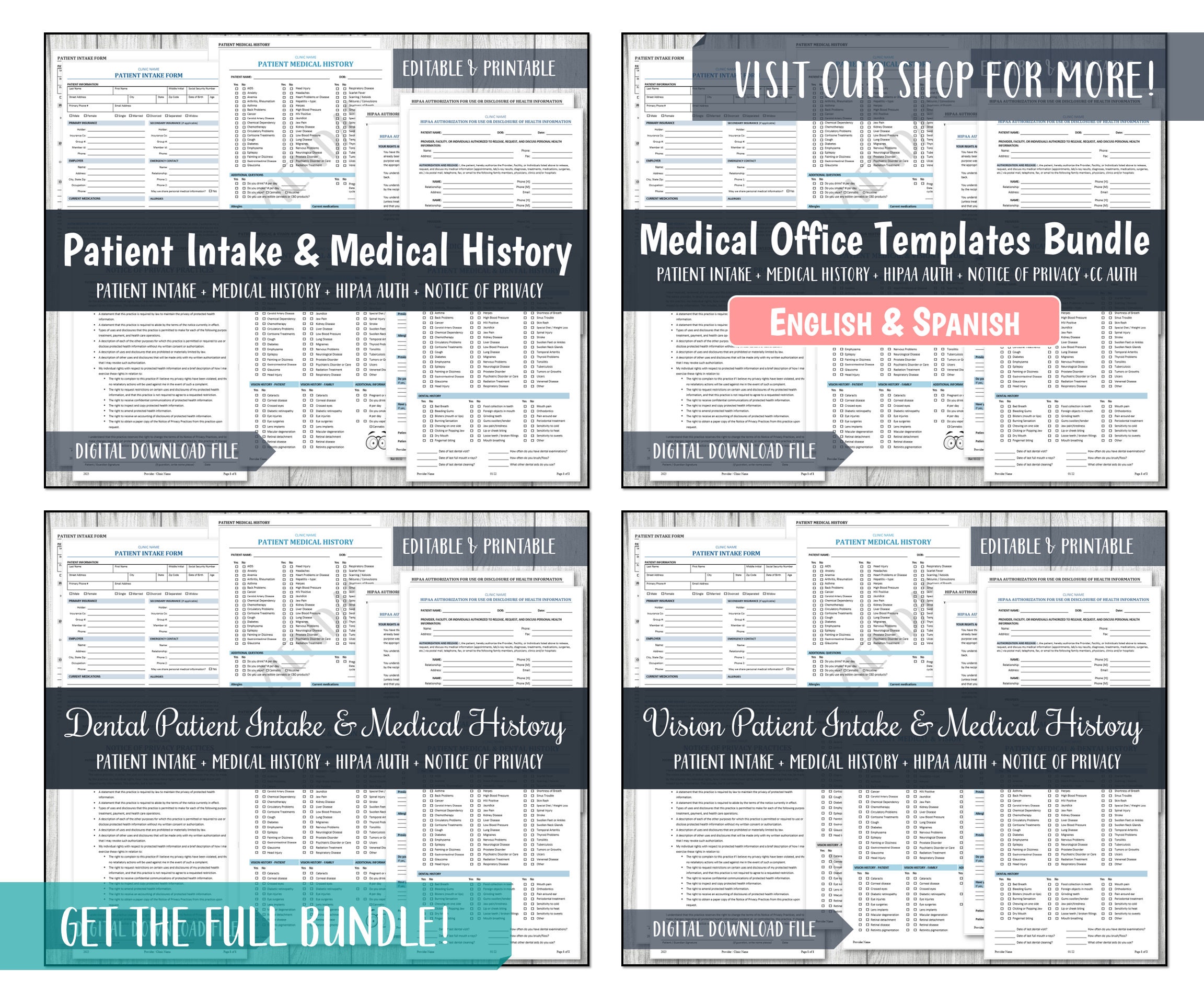 Patient Medical History Template: Editable Clinic Intake Forms (PDF ...