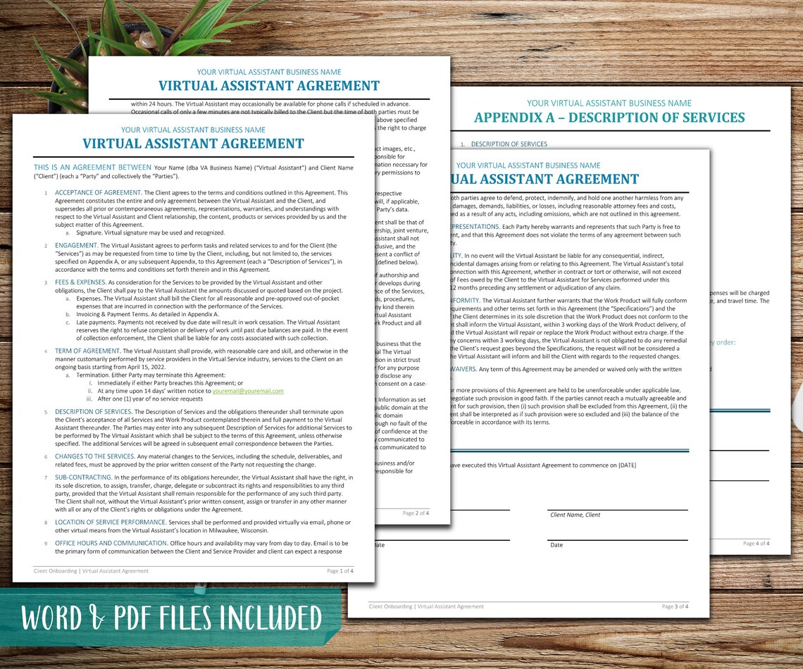 Virtual Assistant Agreement Template Client Onboarding - Etsy