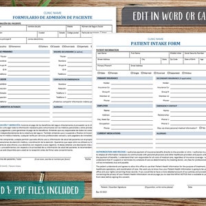 Medical Intake & Patient Information Template Bundle | English ...