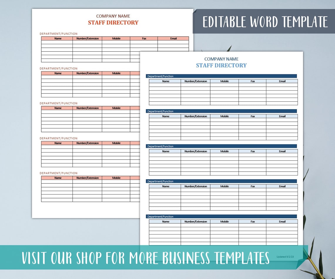 Staff Directory Template: Company Personnel Contact List (microsoft ...