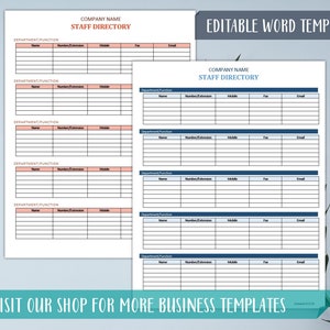 Staff Directory Template: Company Personnel Contact List (microsoft ...