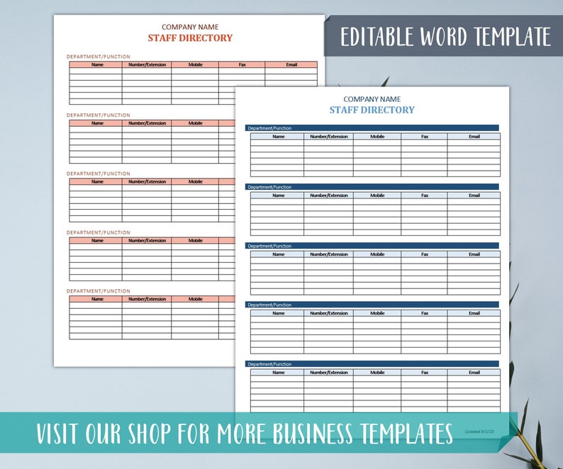 Staff Directory Template: Company Personnel Contact List (microsoft ...