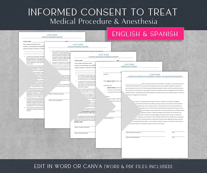 Informed Consent to Treat for Medical Procedures & Anesthesia English ...