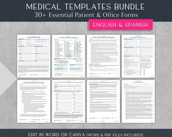 Medical Intake & Patient Information Template Bundle English Spanish ...