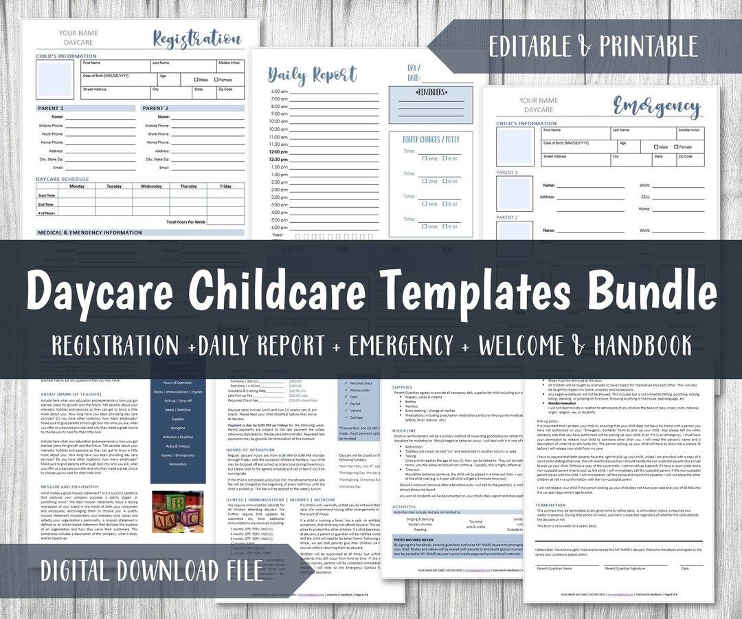 Daycare Enrollment Forms Bundle | Childcare Templates | Editable Word ...
