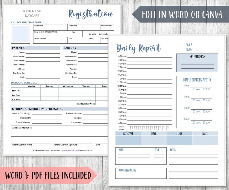 Daycare Enrollment Forms Bundle: Editable Childcare Templates (PDF ...