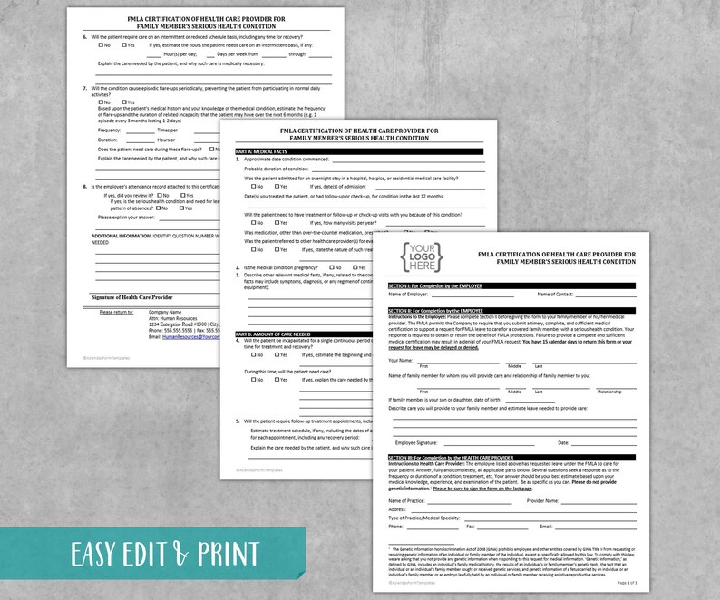 FMLA Form Templates Bundle: 9 HR Forms (word) (digital Download) - Etsy