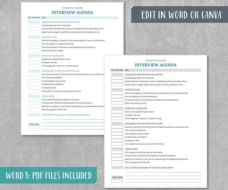 Applicant Interview Bundle: Agenda, Questions, Evaluation (editable ...