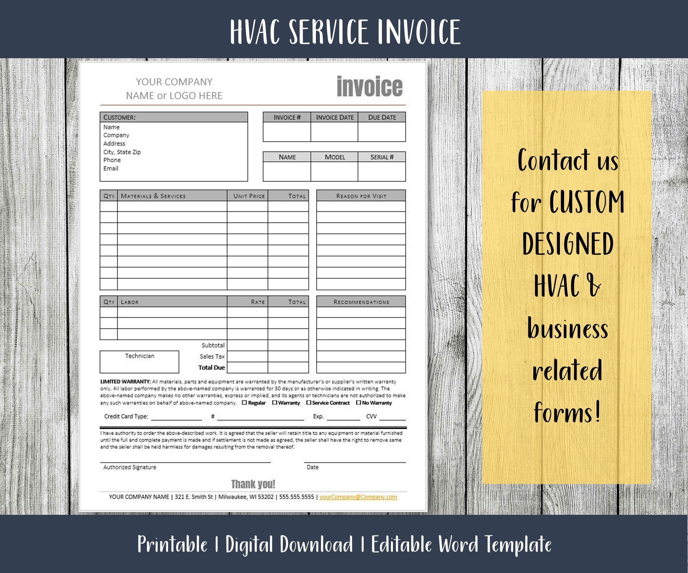 Service Invoice Template | HVAC Contractor Invoice | Trade Industry ...