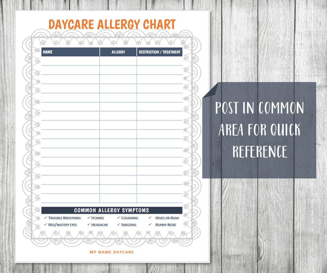 Daycare Allergy List Bulletin Printable Template Childcare Template for Allergies Quick ...