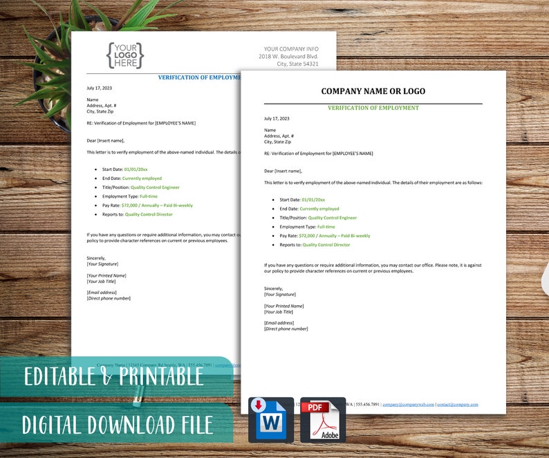 Employment Verification Letter Template: HR Confirmation (editable Word ...