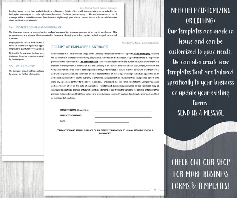 Employee Handbook Template: HR Onboarding, Employment Policies (8.5x11 ...