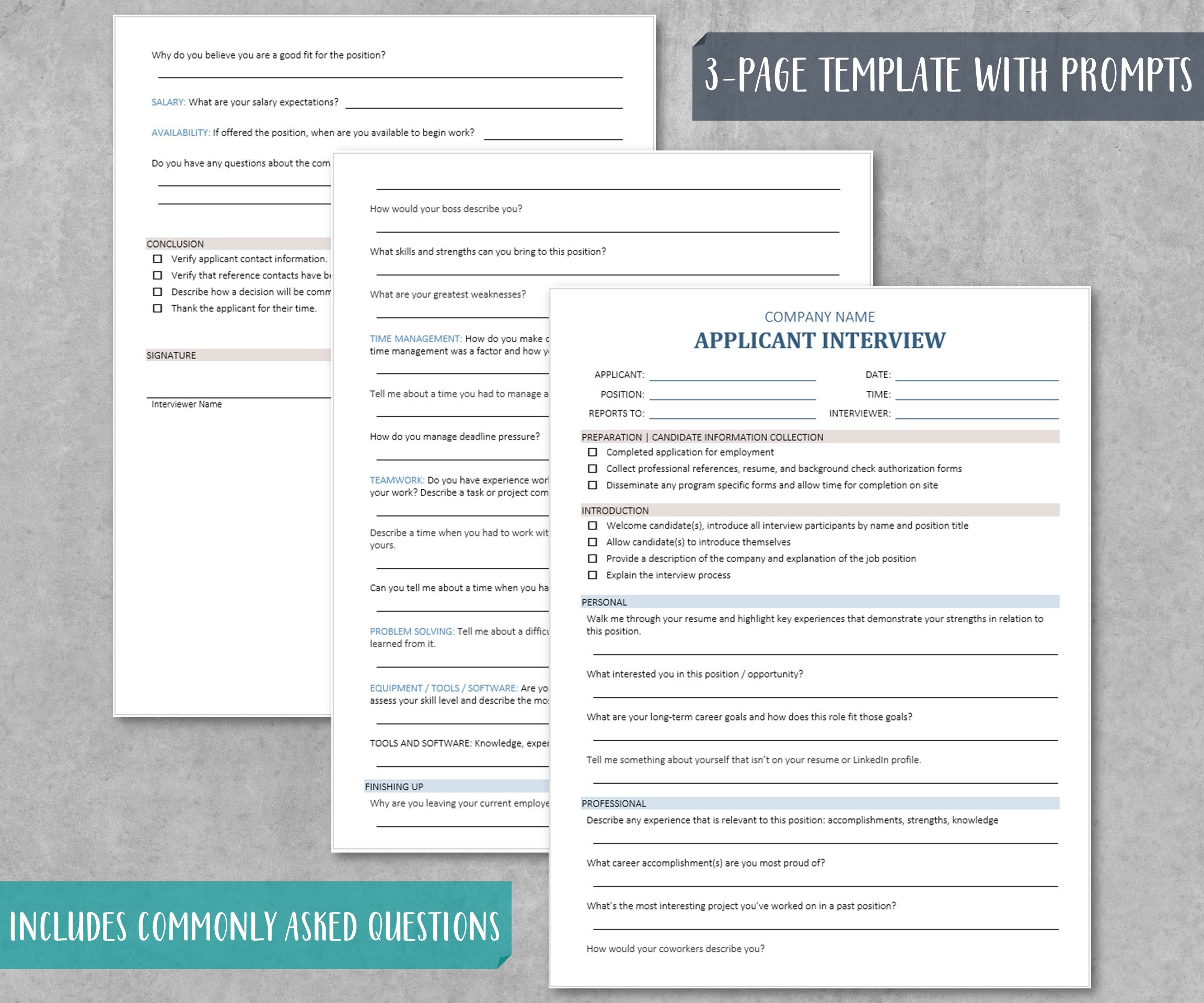 Applicant Interview Bundle: Agenda, Questions, Evaluation (editable ...