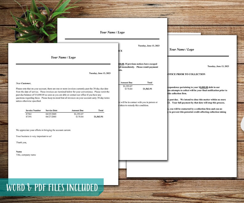 Collection Letter Templates: Past Due Account Notice (editable Word) - Etsy
