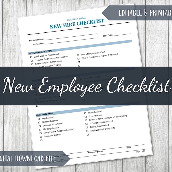 New Hire Checklist Template - Etsy