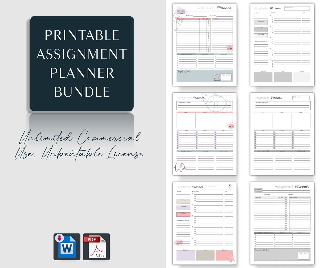 Printable Assignment Planner, Class Project Study Process, PDF Digital ...