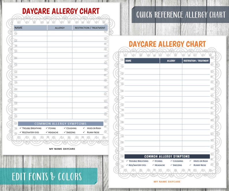 Daycare Allergy List Bulletin Printable Template | Childcare Template ...