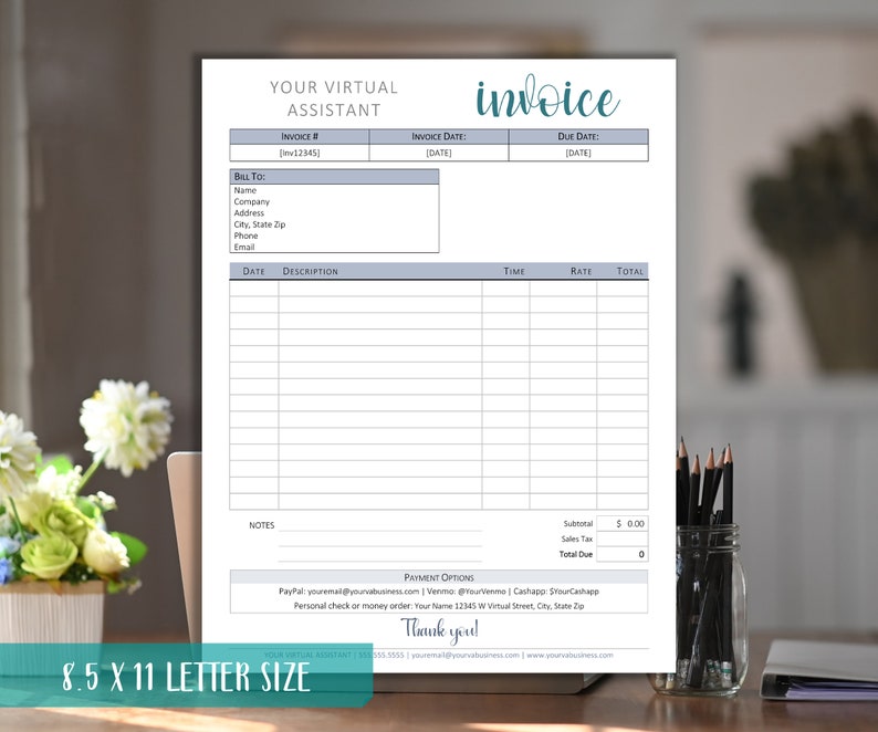 Virtual Assistant Invoice Template Client Billing Time Tracking ...