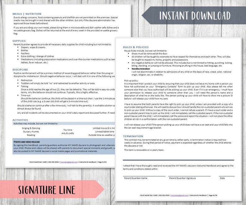 Daycare Enrollment Forms Bundle: Editable Childcare Templates (PDF) - Etsy