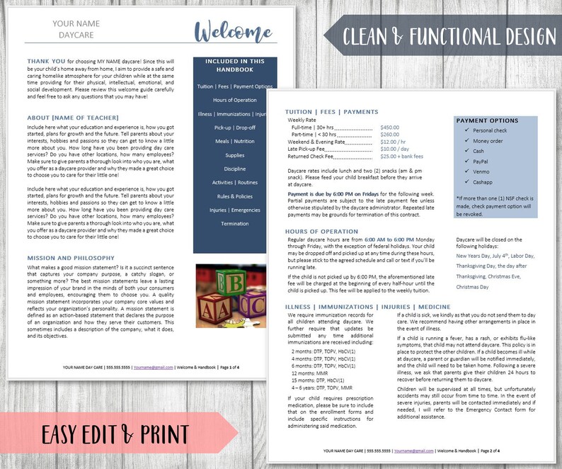 Daycare Enrollment Forms Bundle | Childcare Templates | Editable Word ...