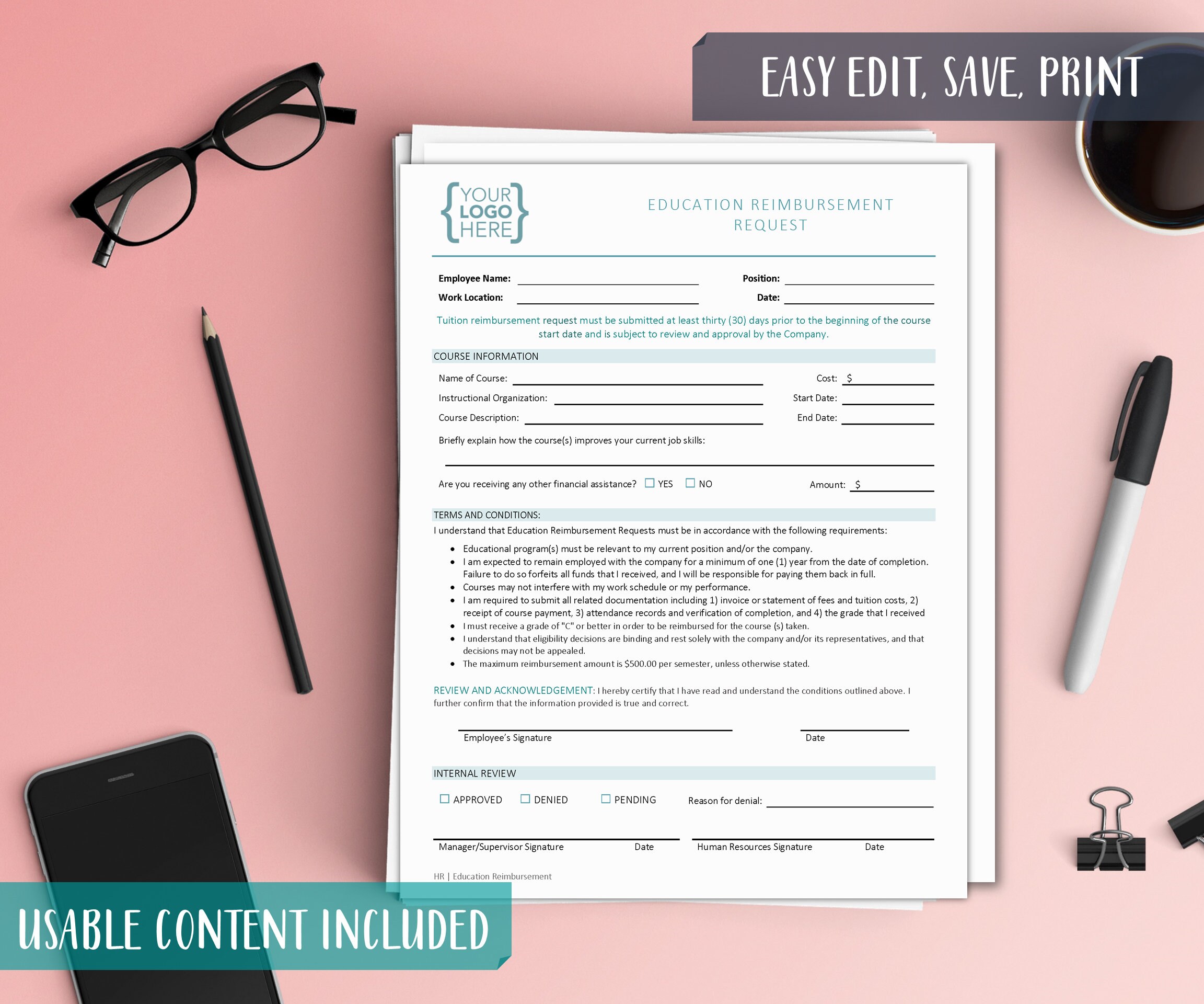Employee Education Reimbursement Request Form Template Training ...