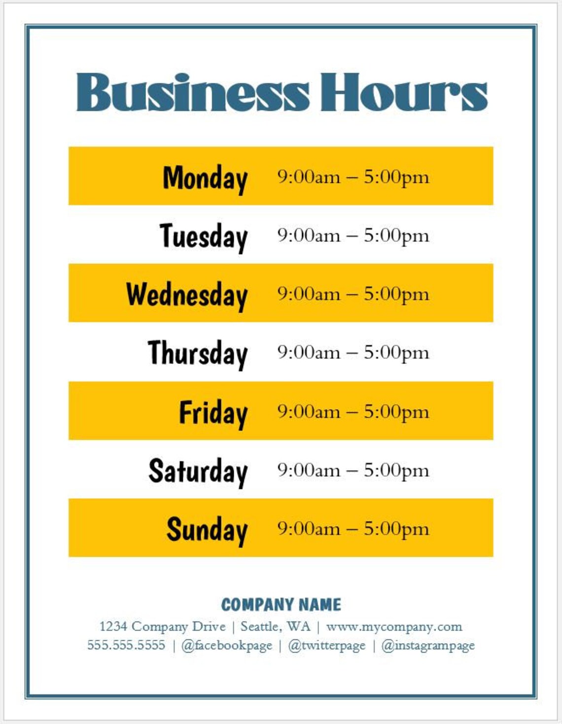 Business Hours Sign Printable Template Hours of Operation | Etsy
