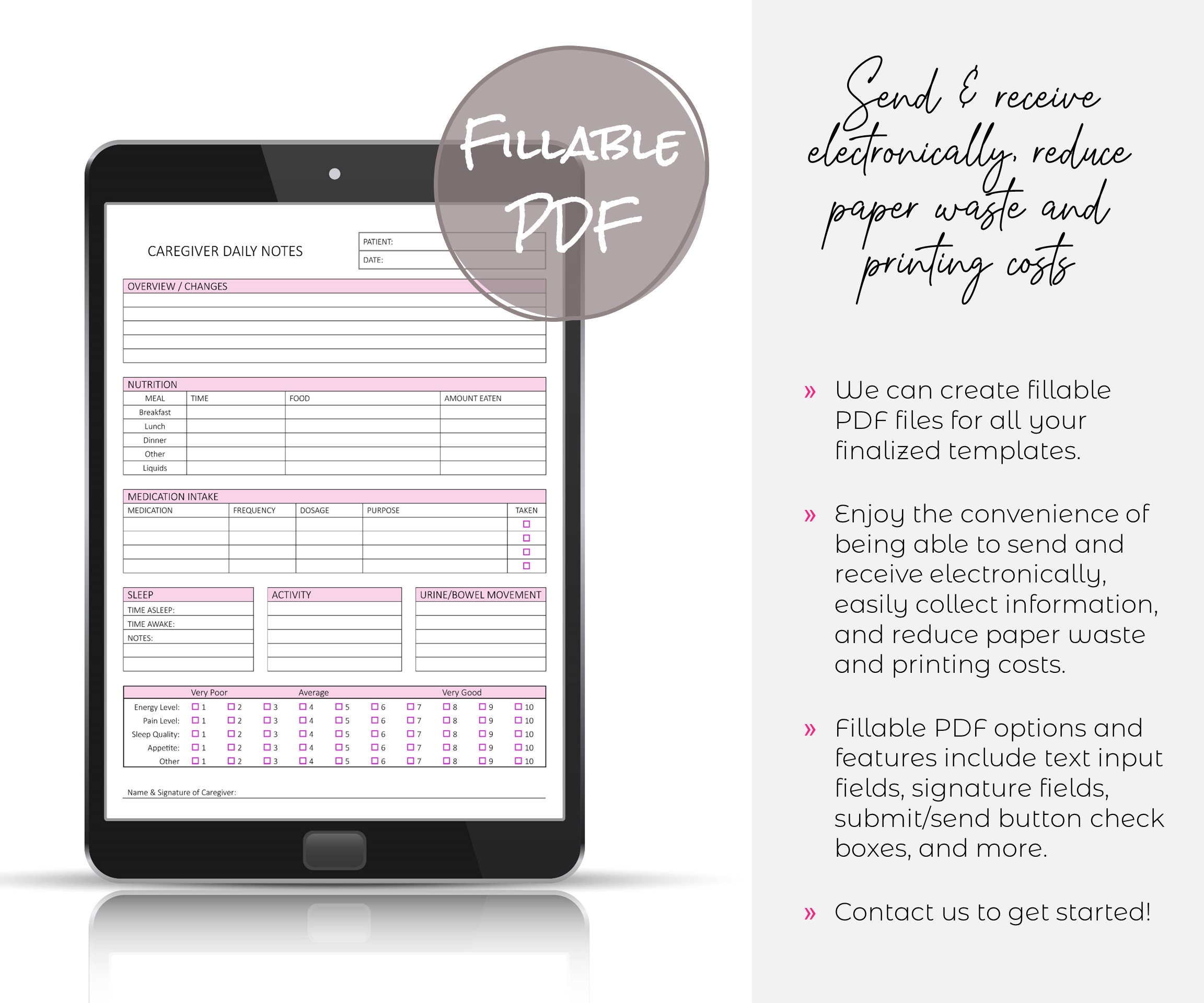 Caregiver Daily Task List & Note Page for Monitoring Patient Health ...