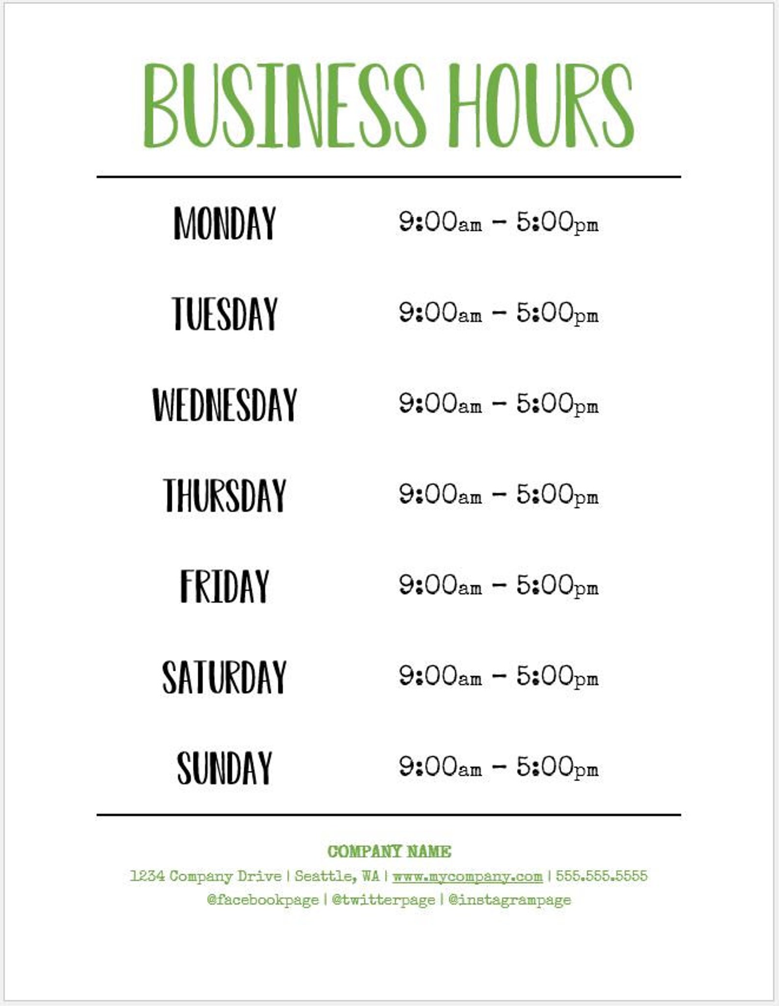 Editable Business Hours Sign Template (WORD Instant Download) - Etsy