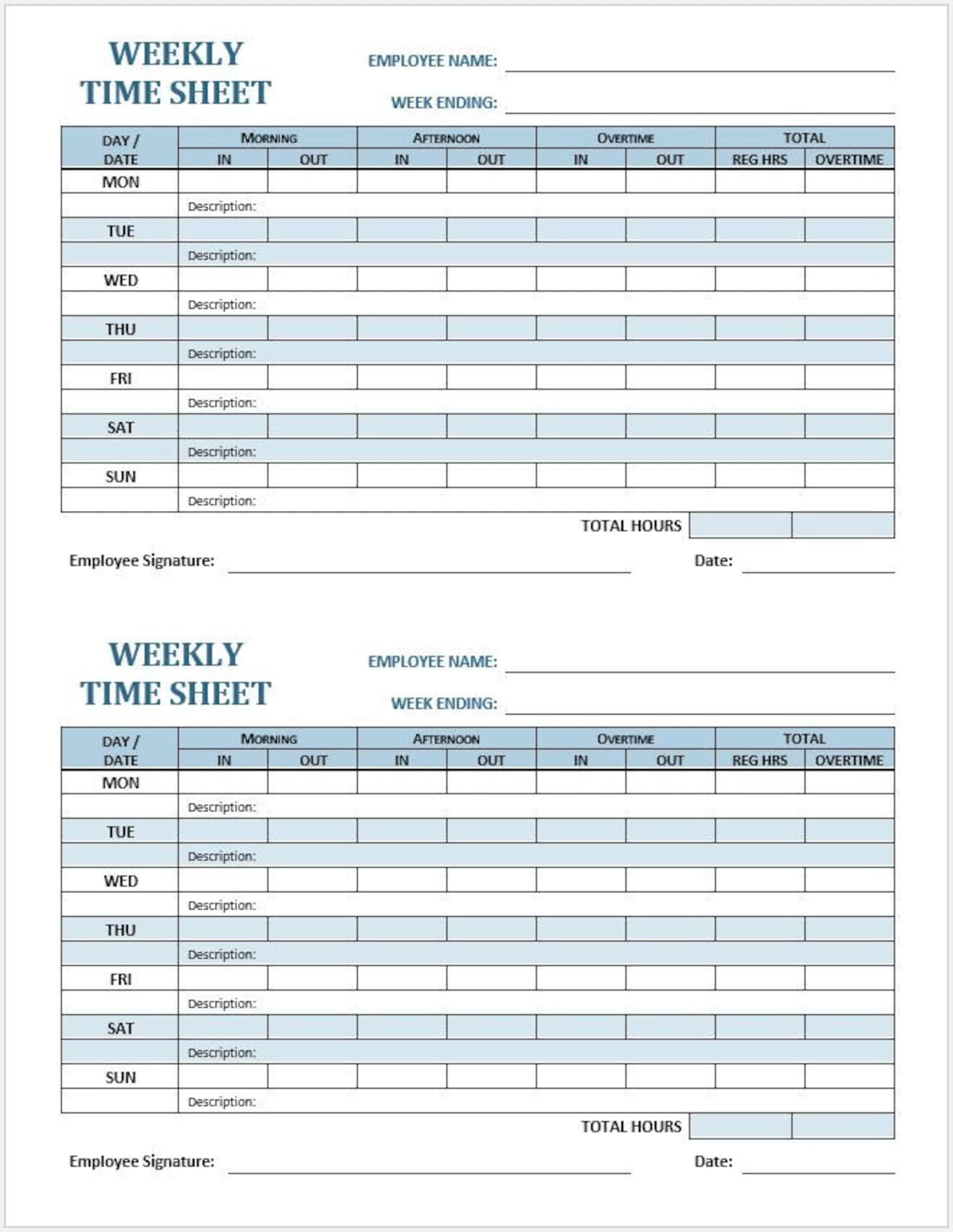Employee Weekly Time Sheet Bundle: Editable HR Forms (digital Download ...