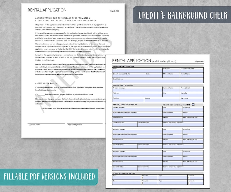 Residential Rental Application Template Bundle (word & PDF) - Etsy