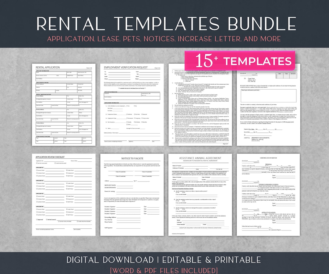 Landlord Rental Templates Bundle: 15+ Property Management Forms (word ...