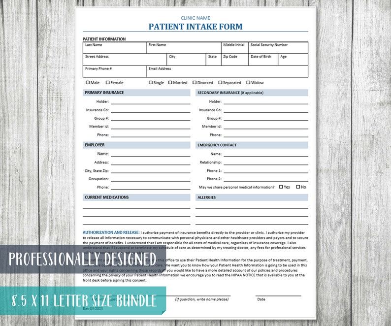 Patient Intake Form Template: Clinic Healthcare (PDF & Word) - Etsy