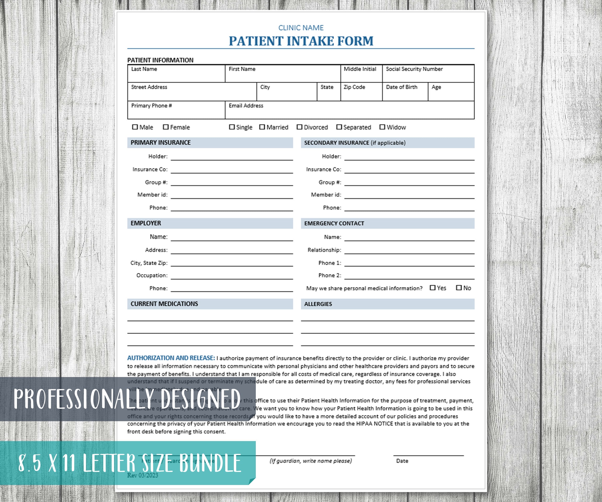 Patient Intake Form Template: Clinic Healthcare (PDF & Word) - Etsy